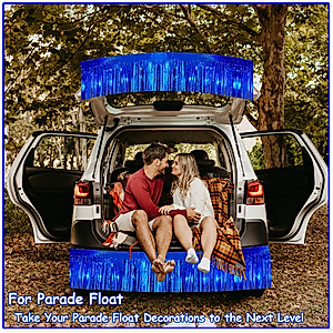 4 Pack 10 Feet Glitter Royal Blue Parade Float Decorations for Trailer Car, Glitter Foil Fringe Metallic Tinsel Streamers Banner Garland for Graduation Weeding Homecoming Birthday Party