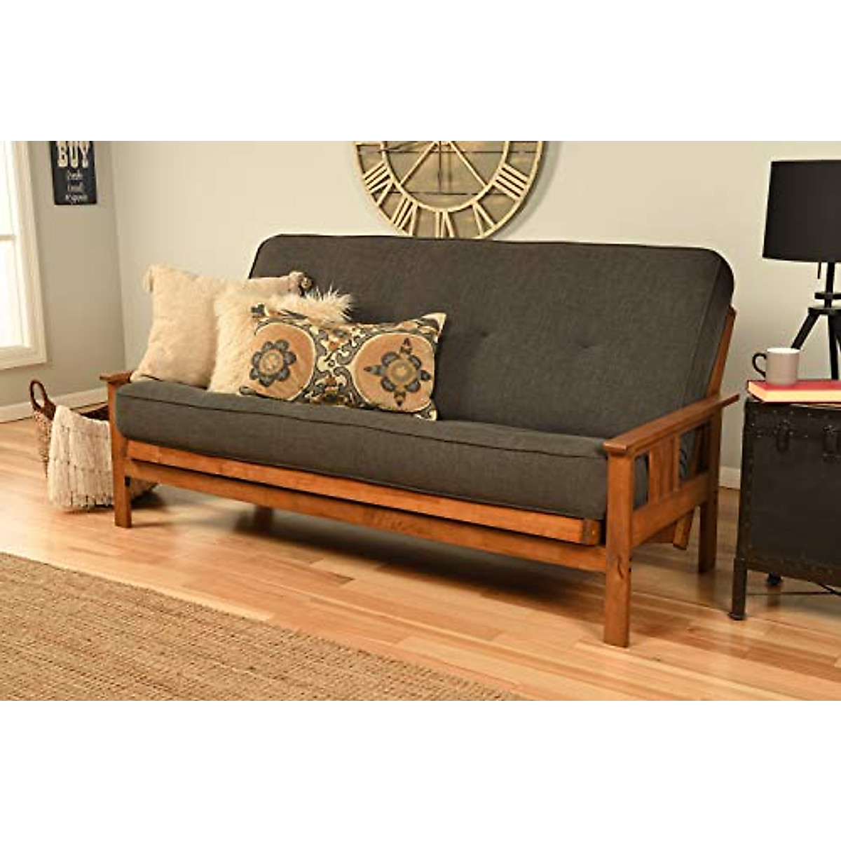 Kodiak Furniture Monterey Futon Set with Barbados Finish, Full, Linen Charcoal