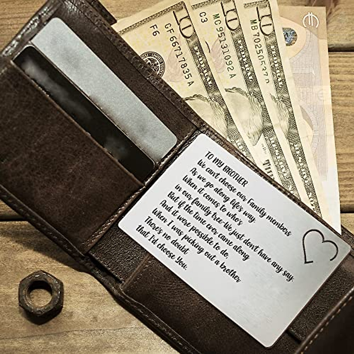 Anniversary Card Gifts for Brother, Anniversary Cards Gift for Brother, Engraved Metal Wallet Insert, Thank You Gifts for Brother, Birthday Christmas for Brother-WWI39