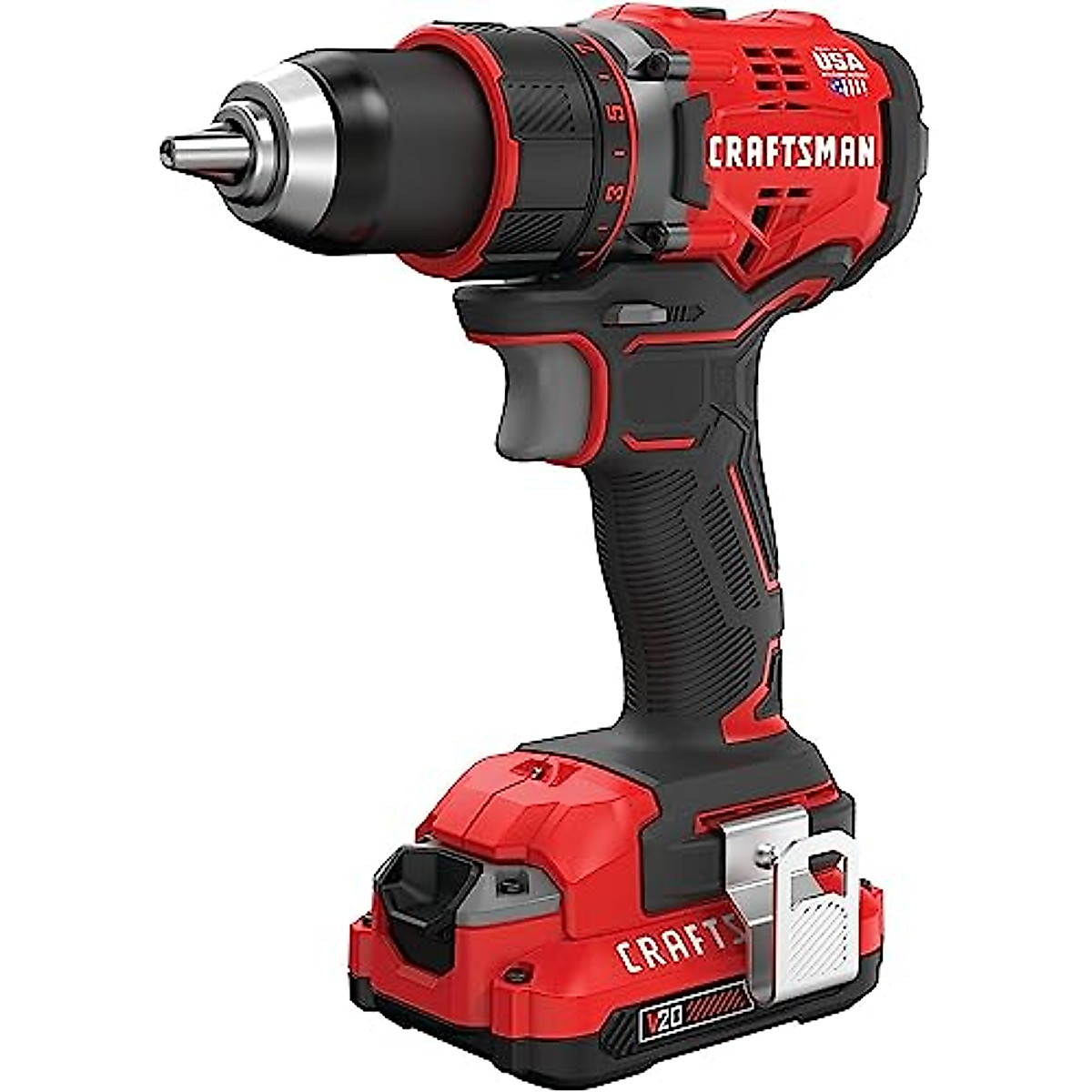 CRAFTSMAN 20V MAX Cordless Drill Driver, 1/2 Inch Keyless Chuck, 2 Batteries and Charger Included (CMCD720D2)