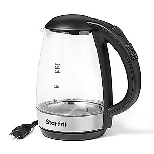 Starfrit 024011-002-0000 1.7-Liter 1,500-Watt Glass Electric Kettle with Variable Temperature Control, Black