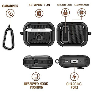 Koaichi for AirPods Pro(2nd/1st Generation) Case, Full-Body Ultra-Hard Shell Protective Cover with Lock, Powerful Drop Protection, Well Built Case Designed for AirPods Pro (2022/2019), Black