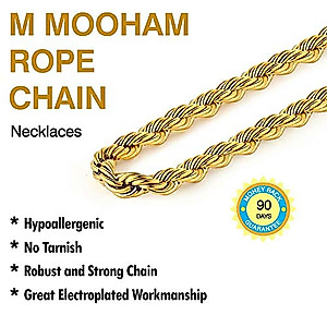 M MOOHAM Gold Chain for Men, 3mm 20 Inch Stainless Steel Gold Plated Twist Rope Chain Necklace for Men