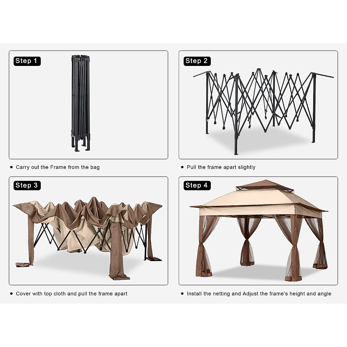 MASTERCANOPY Patio Gazebo Outdoor Pop Up Gazebo with Mesh Walls (Champagne, 11x11)