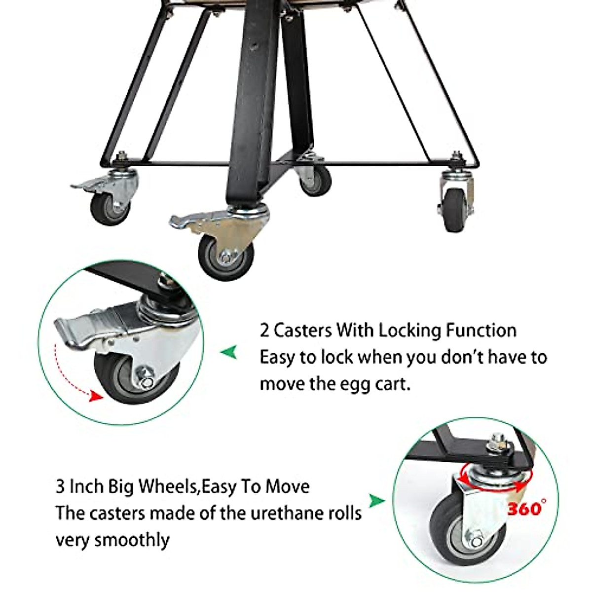 Rolling Cart Nest for Large Big Green Egg with Heavy Duty Locking Caster Wheels Powder Coated Steel Rolling Outdoor Cart Rolling Nest Big Green Egg Smoker Kamado Joe Grill Stand Accessories
