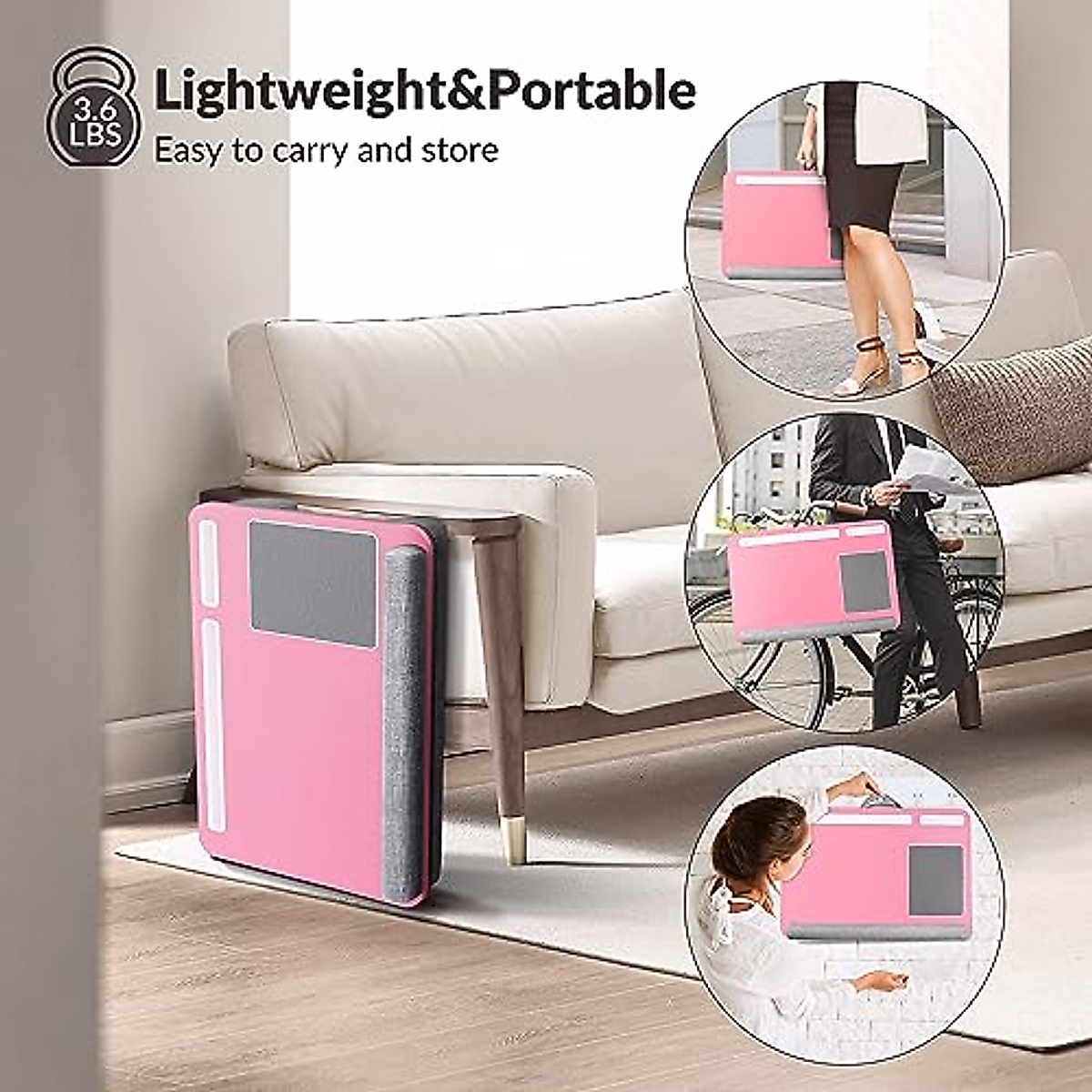 Gimars Home Office Lap Desk Fits up to 17 Inches Laptop with Dual Cushion,Wrist Rest, Built-in Mouse Pad, Tablet Phone Holder and Storage Drawer, Pink