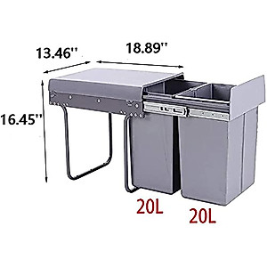 uyoyous Pull Out Trash can Under Cabinet 40 Quart Double Sliding Trash Can Under Cabinet Bin with Lid and Handle Easy to disassemble Gray Garbage Recycling Trash Container Bin