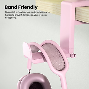 Rotating Headphone Stand - EURPMASK PC Gaming Headset Stand, Adjustable Clamp-on Headphone Holder, Headphone Hanger Hook Under Desk with 360 Degree Swivel&Cable Clip Organizer - Pink