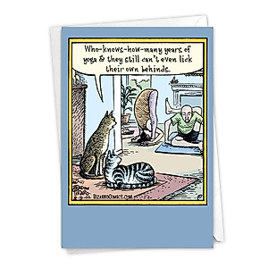 NobleWorks Hilarious Birthday Greeting Card with 5 x 7 Inch Envelope (1 Card) Bday Yoga Lick Behinds Birthday 4678Z