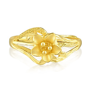 CHOW SANG SANG 999.9 24K Gold Price-by-Weight 3.36g Gold Floral Ring for Women and Wedding Occasion 48949R | Size: Adjustable