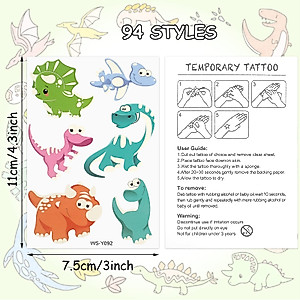 GLOW IN THE DARK: Easy to use: Choose your favorite dinosaur, tear it off, wet the fake tattoo with water, wait 20-30 seconds, and finally gently tear off the white surface. You will get a glowing