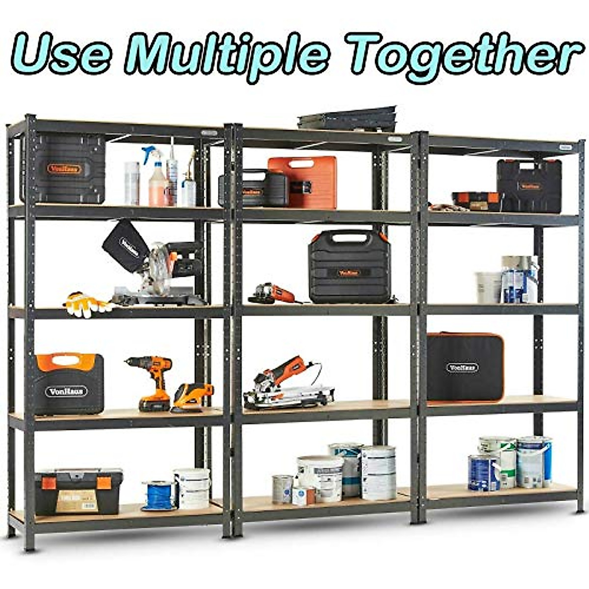Storage Rack, Bookshelf, Souvenir Collection and Display Rack, 5 Tier Black Shelving Unit MDF Boards Storage Shelve, 175kg/ 386lbs Loading Capacity Per Shelf, 28inch Lx12inch Wx59inch H TGSM150 BL