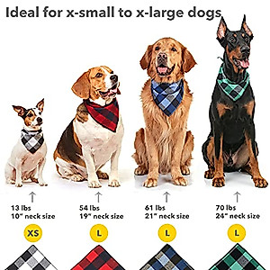 Odi Style Dog Bandana 4 Pack - Dog Bandanas Boy, Girl, Premium Durable Soft Lightweight Fabric, Buffalo Plaid Scarf for Medium and Large Dogs Pets, Black and White, Red, Green, Blue, Large
