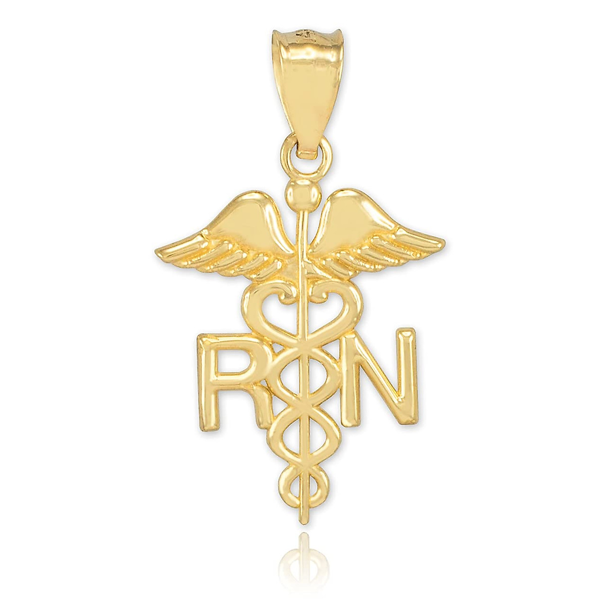 American Heroes Polished 14k Yellow Gold Caduceus RN Charm Registered Nurse Pendant