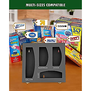 YSOHQ Ziplock Bag Storage Organizer Fits Sandwich Bag for Drawer Kitchen Organization Food Storage Bag Container Organizer Bamboo 1 Box 4 Slots Gray