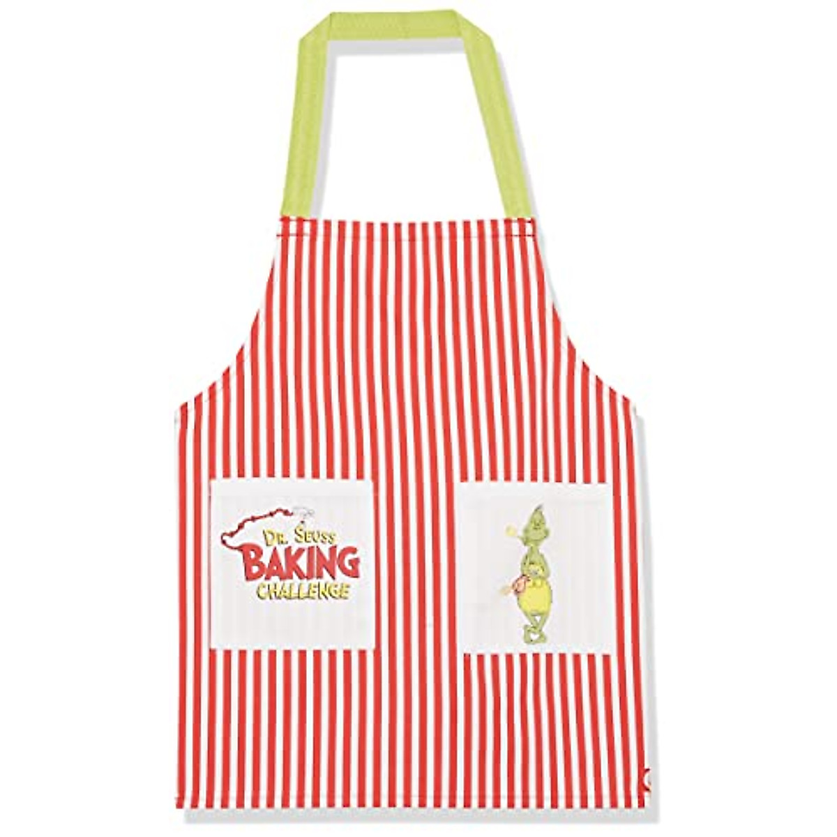 Chef Works Kids Apron, Dr. Suess Baking Challenge, The Grinch, Red & White with Lime Straps