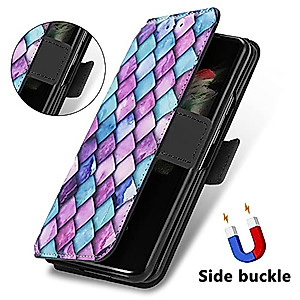 Bizzib for Samsung Galaxy Z Fold 3 Case Magnetic Closure, Wallet Case with Card Slots Light Hard PC+Leather Drop Protection Shockproof Cover with Stand for Galaxy Z Fold 3 Colored Pattern-Purple