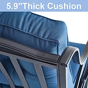 PatioFestival Patio Bench Sofa Outdoor Loveseat Conversation Set with Thick Cushion & Coffee Table Metal Frame Furniture for Deck Garden Poolside Balcony Beach(2 Seats, Blue)