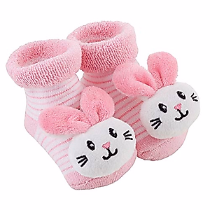 Stephan Baby Rattle Socks, Stripey Pink and White Bunnies, Fits 3-12 Months
