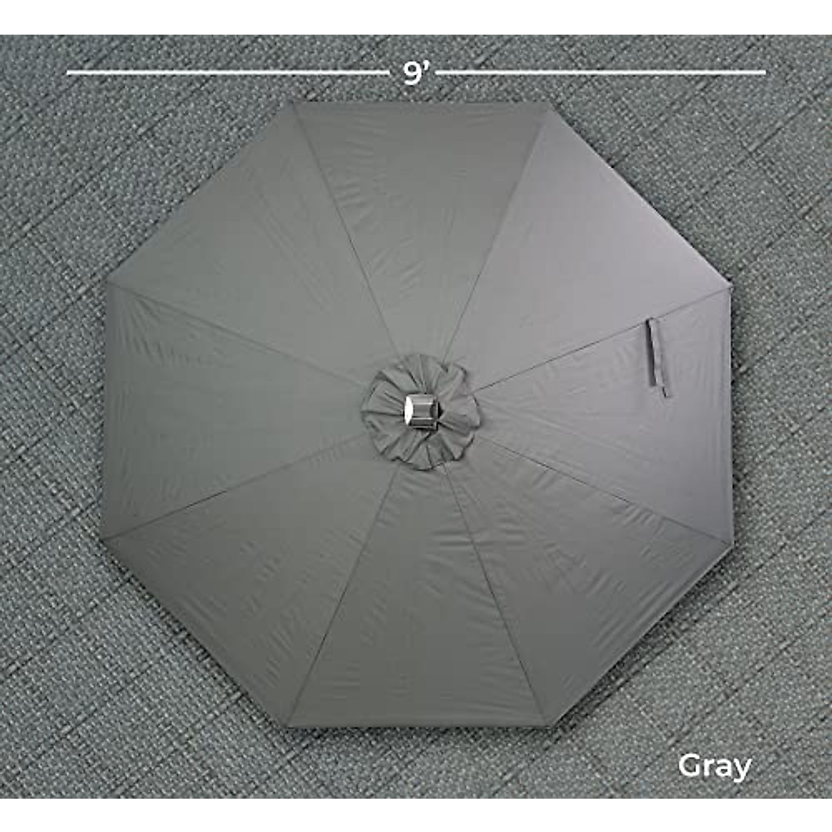 Sun-Ray 811028G 9' Round 8-Rib Next Gen Solar Lighted Patio Umbrella 32 LED Lights, Crank and Tilt, Aluminum Frame, Grey
