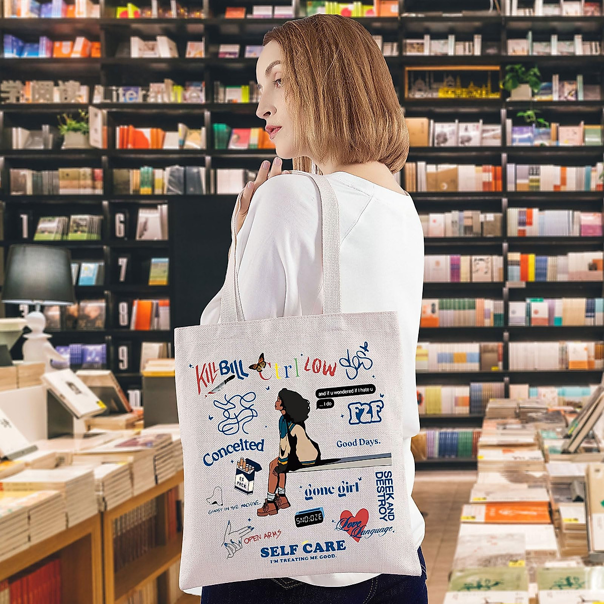 WZMPA Singer Album Tote Bag Singer Concert Gift Singer Lyric Fans Reusable Grocery Bags Singer Merchandise (Kill B Tote)