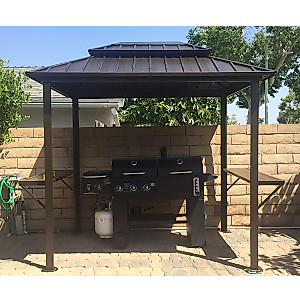 PURPLE LEAF 6' X 8' Hardtop Grill Gazebo for Patio Permanent Metal Roof with 2 Side Shelves Deck Yard Tent Aluminum Garden Outside Sun Shade Outdoor BBQ Canopy