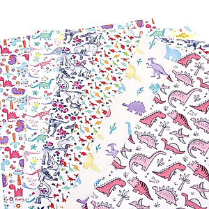 David Angie Dinosaur Printed Faux Leather Sheet 6pcs 7.9" x 13.4" (20 cm x 34 cm) for Earrings Hair Bows DIY Projects Making (Assorted)