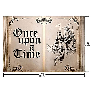 ABLIN 7x5ft Fairy Tale Books Backdrop Old Opening Book Once Upon a Time Ancient Castle Princess Romantic Story Photo Background Wedding Birthday Party Decorations Banner Props