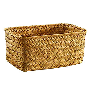 Luxshiny Storage Bins Seagrass Wicker Baskets Basket Hand Woven Storage Bin Rattan Shelf Baskets Key Bowl for Desktop Case Sugar Packet Sundries Holder Random Color M