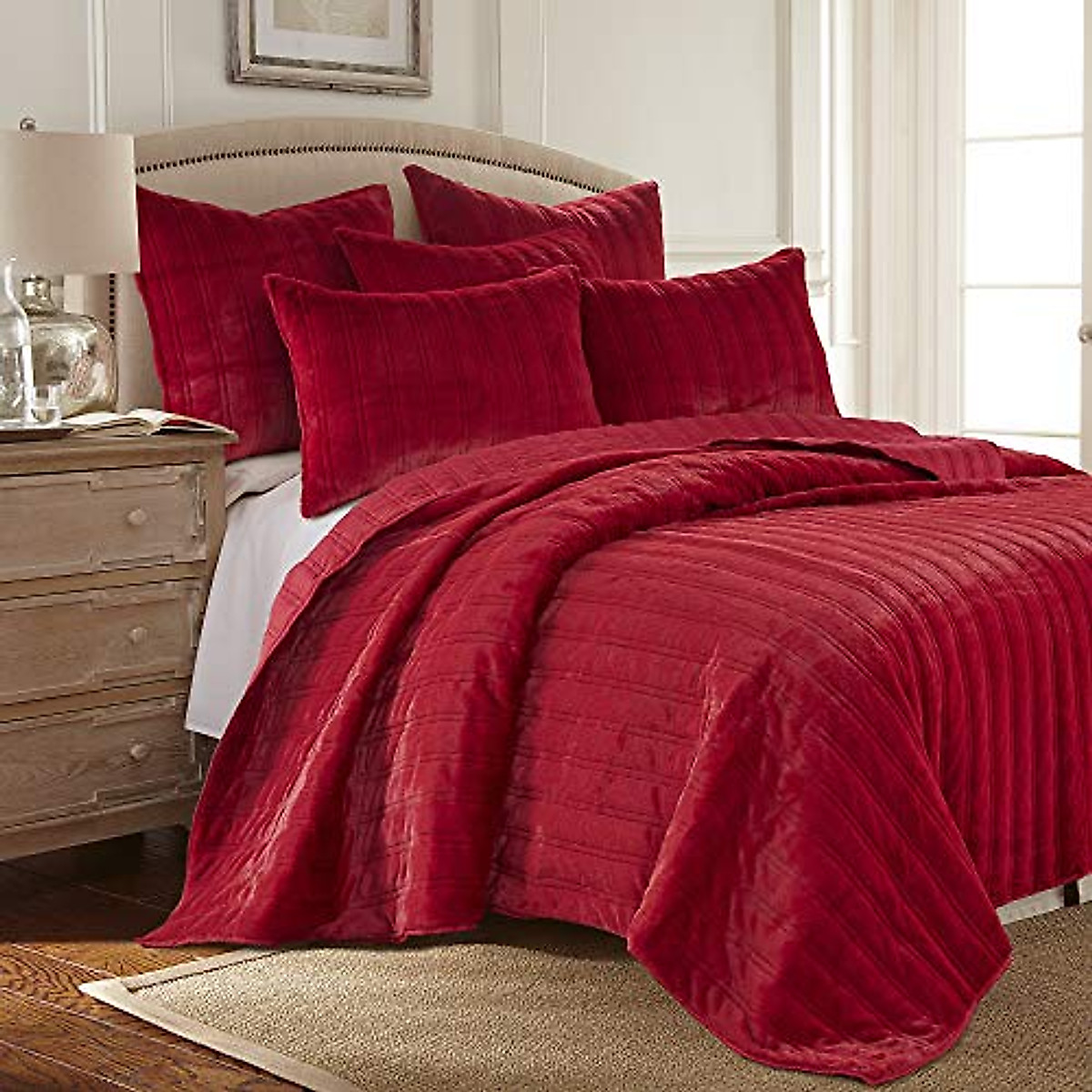 Levtex Home - Faux Fur King Quilt - Red - Quilt (106 x 92 in.) - Polyester Faux Fur