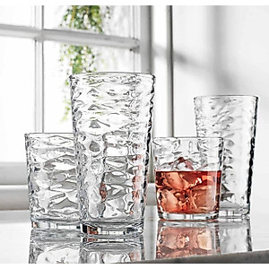 Glaver's Glassware Set of 8 Drinking Glasses, 4-17 Oz Highball Glasses and 4-13 oz. Whiskey Glasses. Origami Kitchen Glass Cups for Home Bar Uses Water, Juice, and Cocktails.