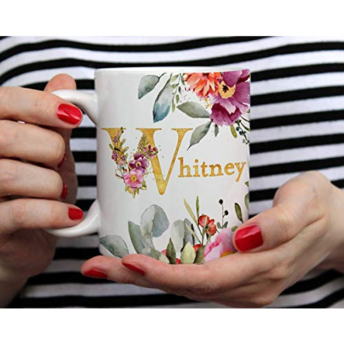 Custom Name Coffee Mug, Personalized Floral Cup, Gift for Her Women Friend Mom Bridesmaid Daughter