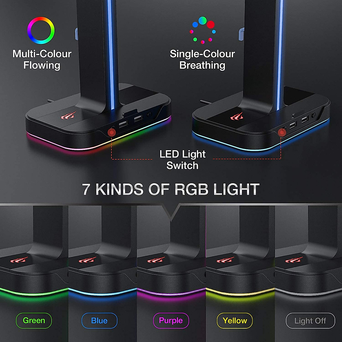 Havit RGB Gaming Mouse Pad & Headset Stand Combo Set, Extra Large Mouse Mat & Desk Headphones Hanger Base with 2 USB Ports Phone Holder Headset Organizer Stand for Desktop PC Game Accessories