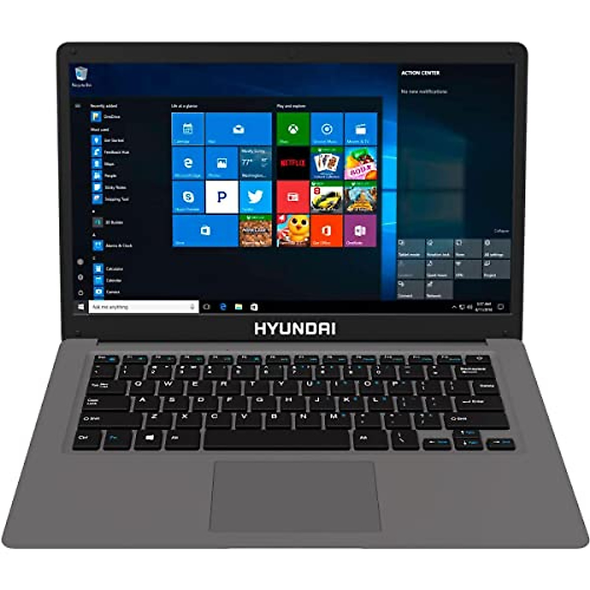 HYUNDAI 14" Notebook 4GB RAM, 128GB SSD, Windows 10 Pro Laptop, Intel Celeron N4020, 14.1" Inch IPS Display, Expandable Storage, WiFi & Bluetooth - Grey