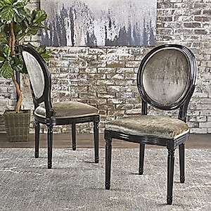 Christopher Knight Home Camille Traditional Velvet Dining Chairs, 2-Pcs Set, Grey / Gloss Black
