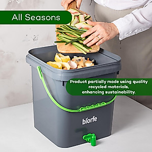 Biorfe Bokashi Indoor Compost Starter Kit All Seasons Bokashi Bran - Attractive Countertop Kitchen Odor Free Compost Bin - Composting Bucket Container with 2.2 lbs Organic Dry Bokashi Bran for Indoor