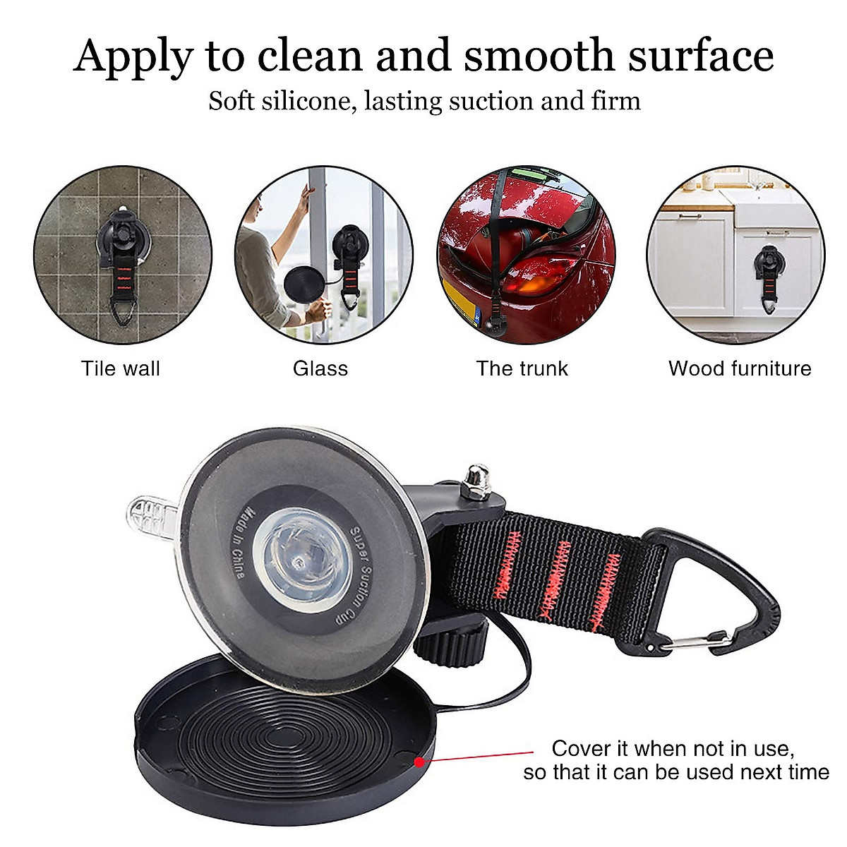 CONBOLA Suction Cup Hooks Heavy Duty 4 Pieces Car Camping Essentials Upgraded Tie Down Suction Cup Camper Accessories with Securing Hook Strong Power for RV Boat Window Glass Camping Trap.(4 pcs)