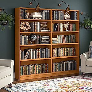 Bush Furniture Universal Tall 5 Shelf Bookcase in Natural Cherry - Set of 2