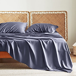 Bedsure Cooling Sheets Set Grey, Rayon Made from Bamboo, Queen Sheet Set, Deep Pocket Up to 16", Hotel Luxury Silky Soft Breathable Bedding Sheets & Pillowcases