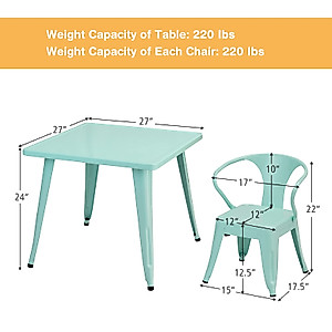 Costzon Kids Table and 2 Chair Set for Indoor/Outdoor Use, Steel Table and Stackable Chairs, Preschool, Bedroom, Playroom, Home, Furniture for Toddlers Boys & Girls(Mint Green, Table & Chairs)