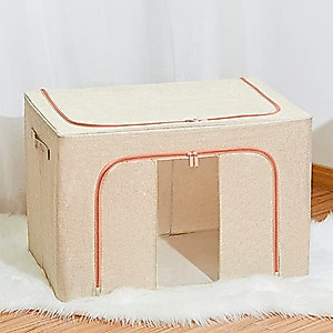 selfrieden Clothes Storage Bins, 66L [4 Pack ] Foldable Oxford Cloth Steel Frame Organizers Bag with Large Clear Window & Reinforced Handles Carry Handles for Clothing, Comforter, Blanket Storage Bedding (66L, Beige)