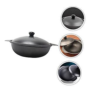DOITOOL 3 Pcs Casserole Frying Pan with Lid Camp Oven Ceramic Stock Pot Iron Oven Pot Korean Stone Bowl Container with Lid Iron Pot with Lid Pot for Rice with Rice Small Iron Pot Pig Iron