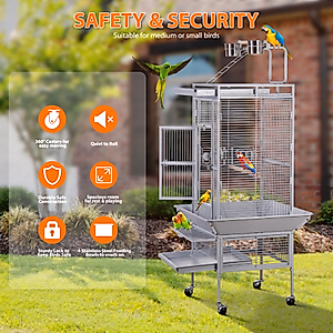 SUPER DEAL PRO 61-inch 2in1 Large Bird Cage with Rolling Stand Playtop Parrot Chinchilla Finch Cage Macaw Conure Cockatiel Cockatoo Pet House Wrought Iron Birdcage, White