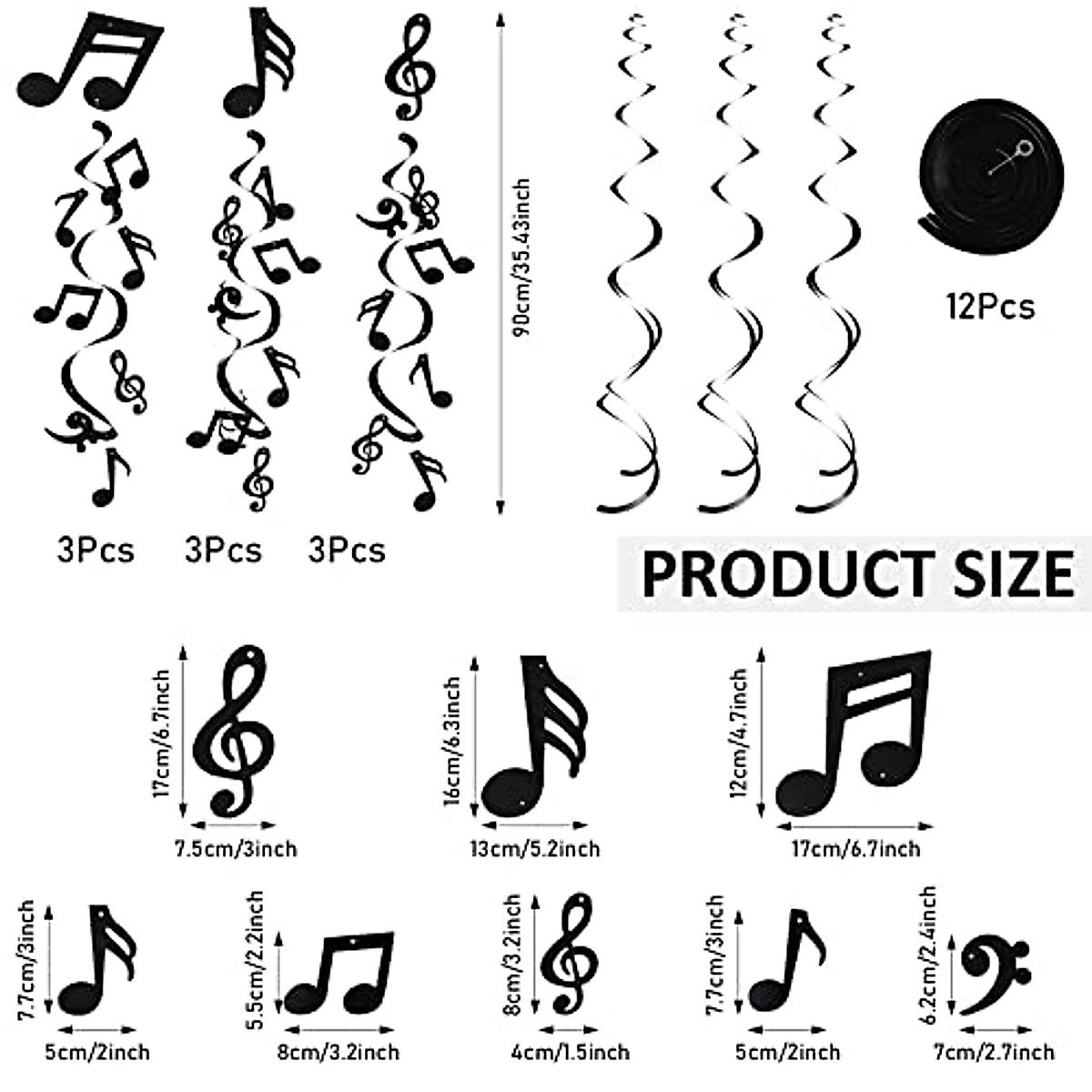 84 Pieces Music Notes Hanging Swirl Music Theme Party Decorations Music Foil Whirl Cutout Spiral Party Favors Wedding Baby Shower Birthday Party Supplies