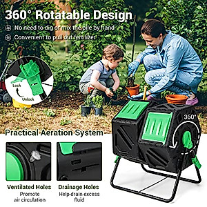 Goplus Compost Bin, Dual Chamber 34.5 Gal Compost Tumbler with 2 Rotating Chambers, Sliding Doors, High-Volume Outdoor Garden Composter, Rotating Composting Bin for Garden Yard, BPA Free