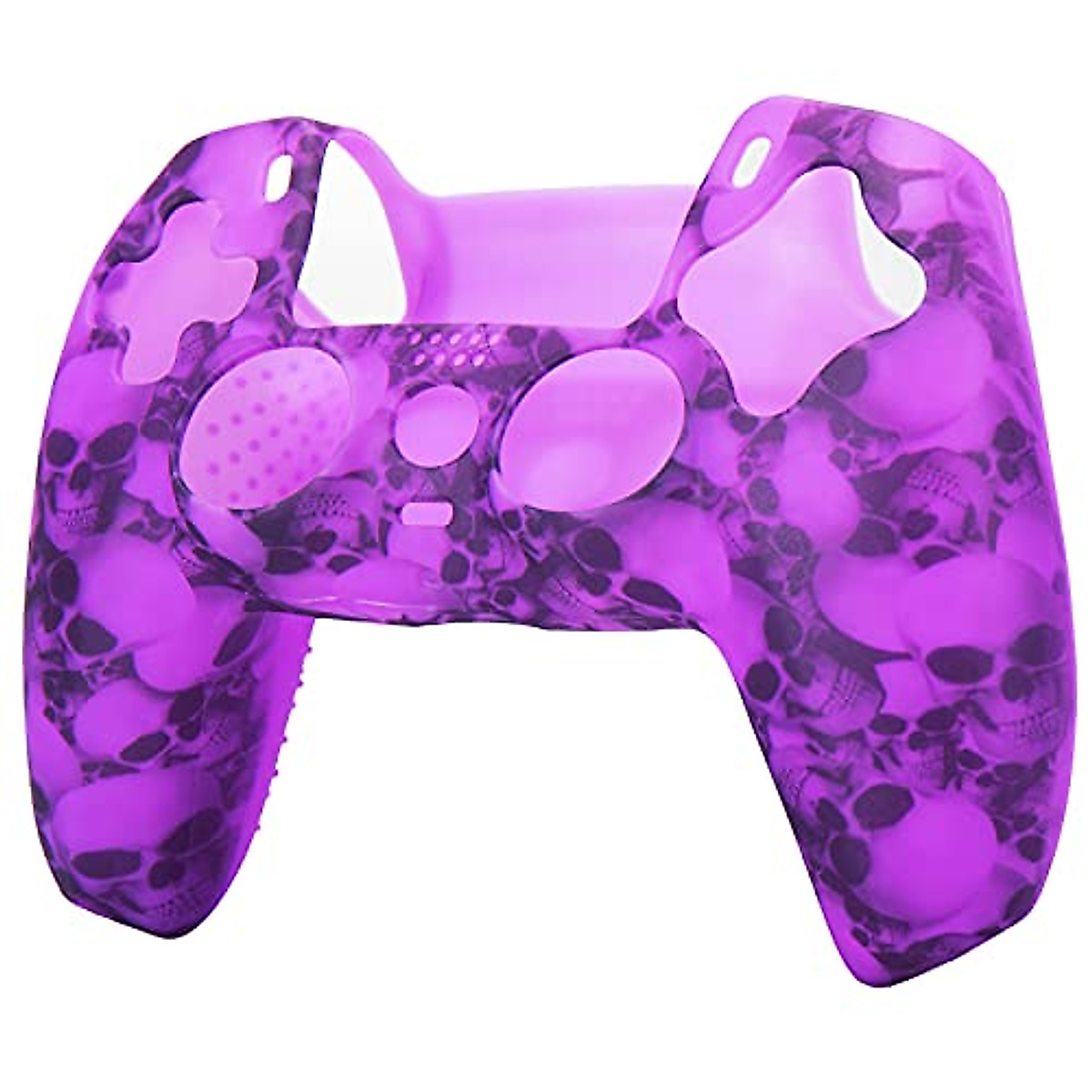 9CDeer 1 Piece of Silicone Transfer Print Protective Cover Skin + 10 Thumb Grips for PlayStation 5 / PS5 Controller Skulls Purple