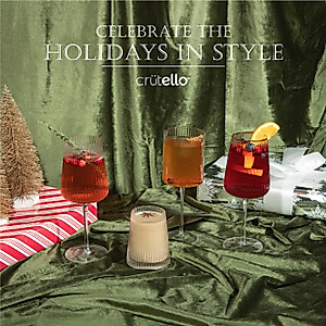 Crutello Modern Wine Glasses 17 oz Glassware, Set of 4, Unique Fluted Glassware with Vintage Ripple Texture, Art Deco Red Wine or Fancy White Wine Glass