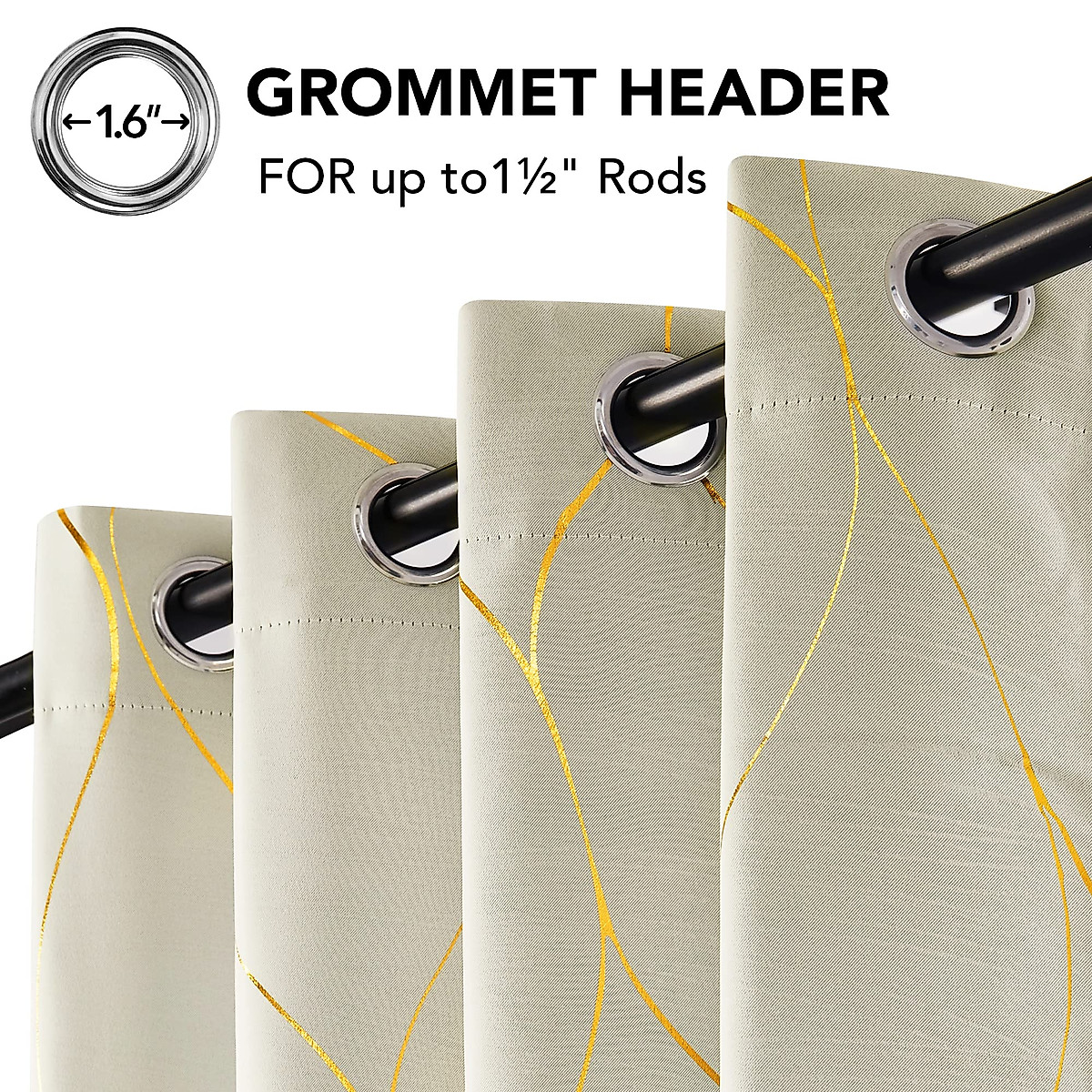 Deconovo Gold Wave Print Blackout Curtains for Bedroom, Thermal Insulated Curtains for Living Room, Room Darkening Drapes (Light Beige/Wave, 52x63 Inch, 2 Panels)