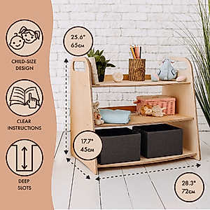 Goodevas Wooden Toy Storage Shelves & Book Shelf for Toddlers - Wood Toys Organizer Storage for Boys & Girls - Montessori Storage Shelf for Toddlers Room Made in Ukraine