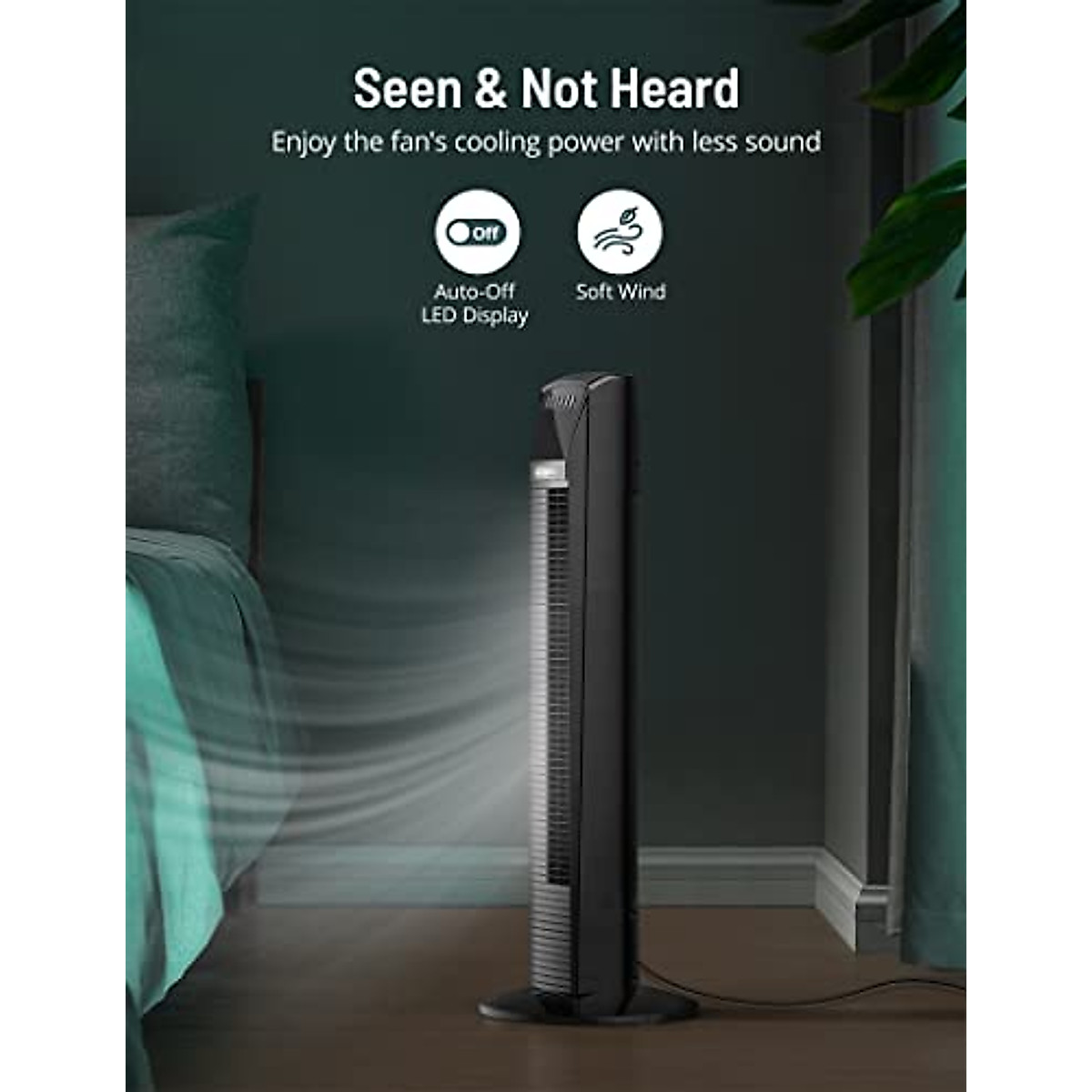 Delvit Tower Fan, Oscillating Quiet Cooling Fan with Remote, Digital Thermostat,12H Timer, 3 Speeds & 4 Modes, Portable Stand Up Floor Bladeless Fan for Bedroom, Living Room, Kitchen, Office
